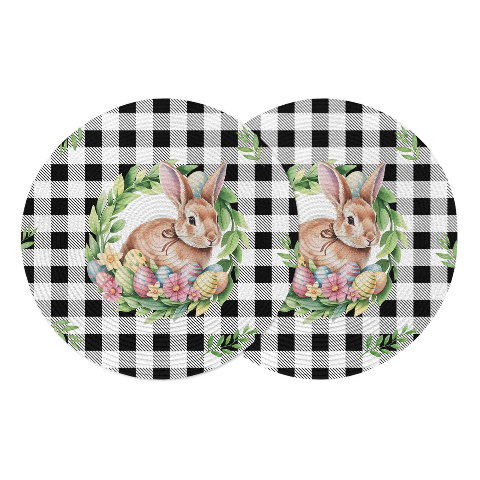 Bunny Easter Round 15 Inch Placemats Set of 2, Eggs Spring Floral Black ...