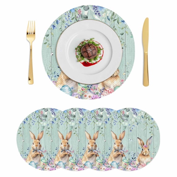 Bunny Easter Round 15 Inch Placemats Set of 4, Eucalyptus Leaves Floral ...