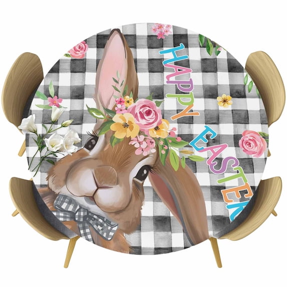 Bunny Easter Round Tablecloth, Fitted Table Cover with Elastic for 45 ...