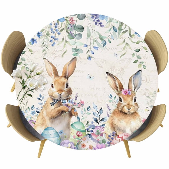 Bunny Easter Round Tablecloth, Fitted Table Cover with Elastic for 55 ...