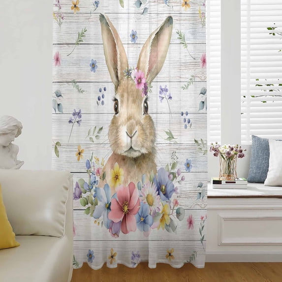 Bunny Easter Semi Sheer Curtains Drapes for Living Room, Bedroom ...