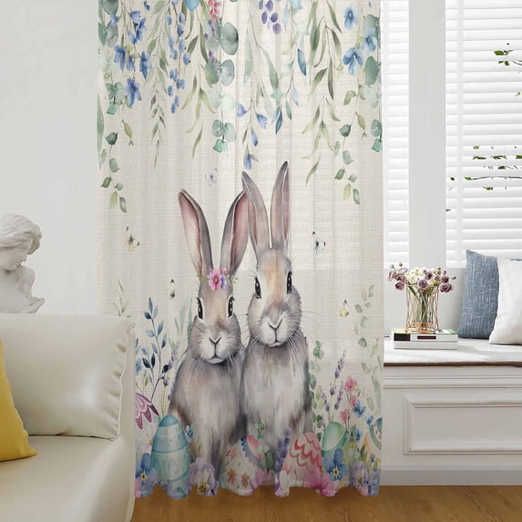 Bunny Easter Semi Sheer Curtains Drapes for Living Room,Bedroom,French ...