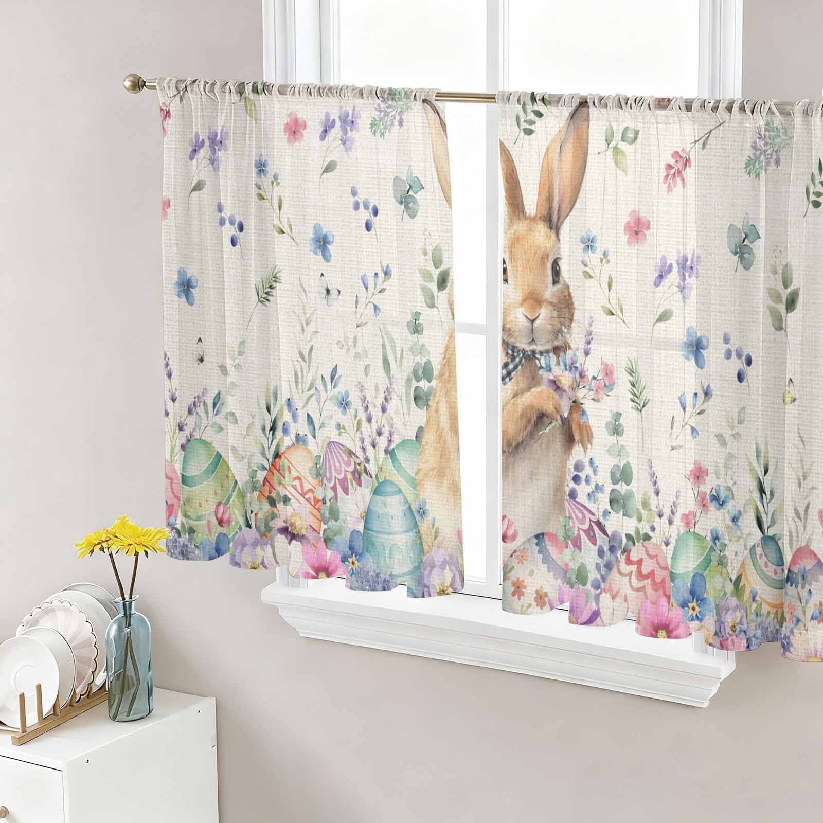 Bunny Easter Sheer Curtains 54 Inch Length 2 Panels Set Window ...