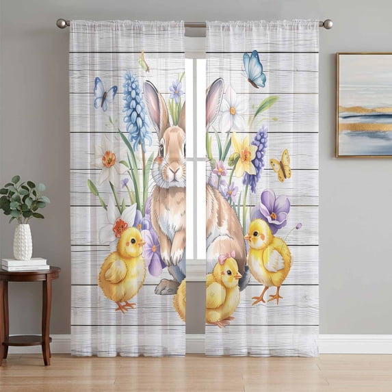 Bunny Easter Sheer Curtains 72 Inch Length 2 Panels Set Window ...
