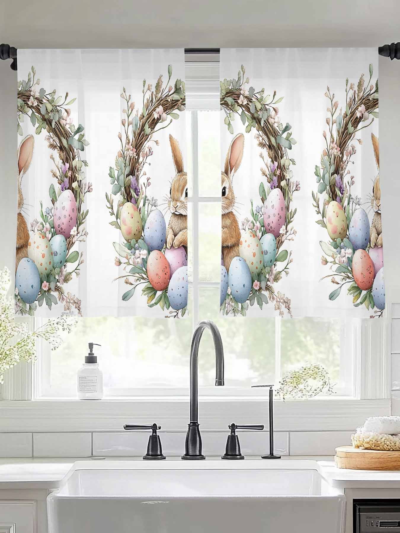 Bunny Easter Sheer Curtains for Living Room Bedroom Spring Floral ...