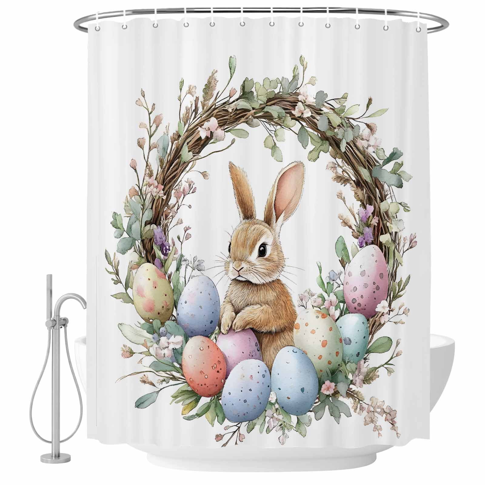 Bunny Easter Shower Curtain Set - 48" x 72" Washable Bathtub Curtain ...