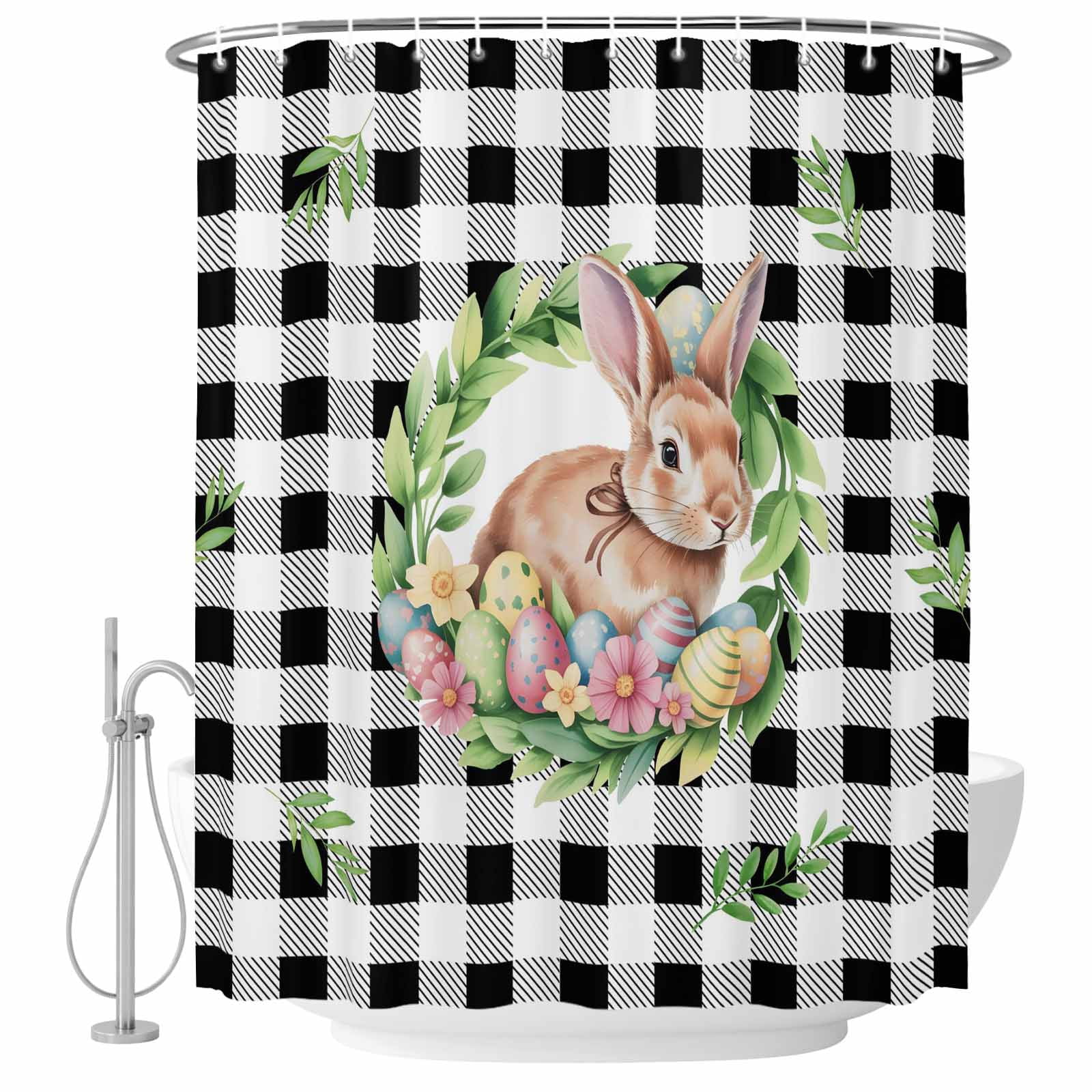 Bunny Easter Shower Curtain Set - Standard 72" x 72" Washable Bathtub ...