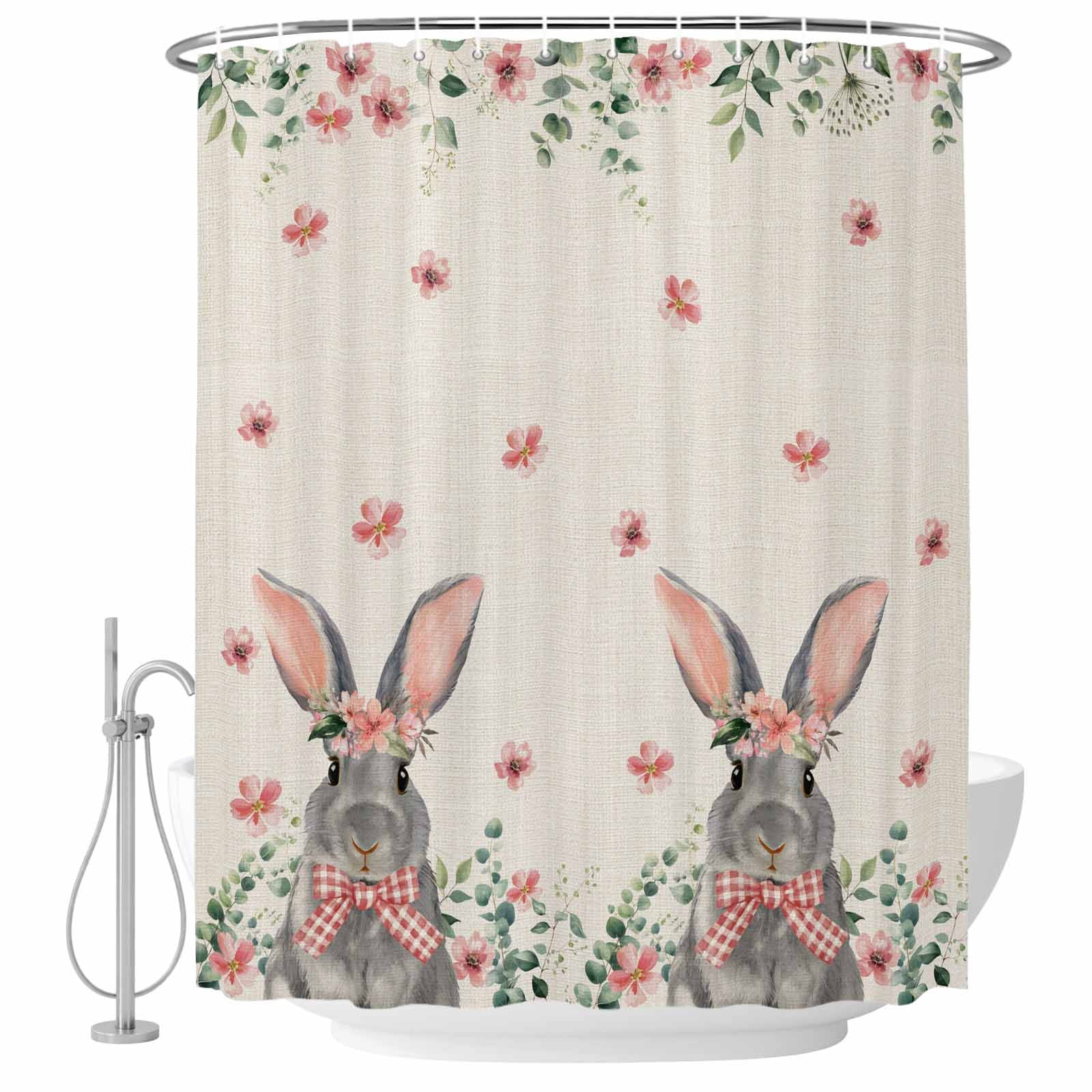 Bunny Easter Shower Curtain Set - Standard 72" x 72" Washable Bathtub ...