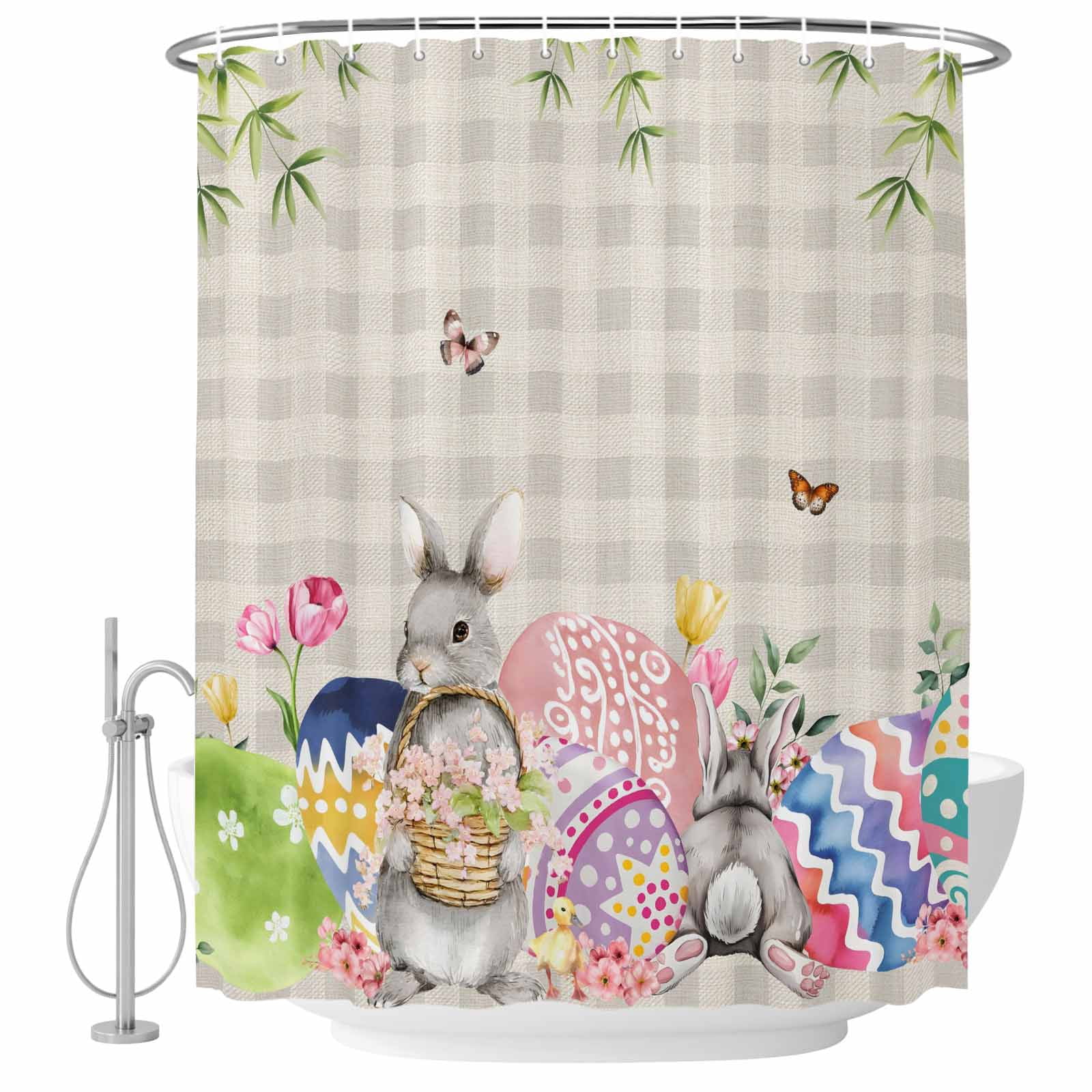 Bunny Easter Shower Curtain, Waterproof Shower Curtains for Bathroom ...