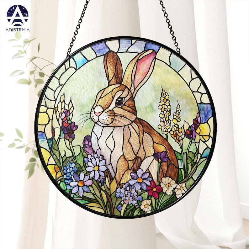 Bunny Easter Suncatcher, Stained Glass Suncatcher, Easter Decor, Rabbit ...