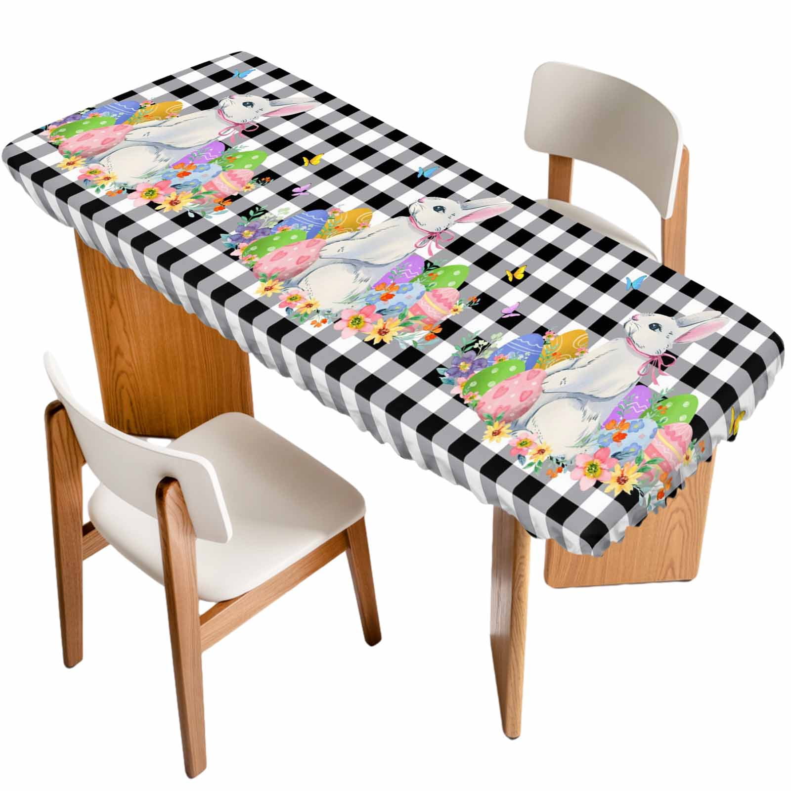 Bunny Easter Table Cloths for 8 Foot Rectangle Tables, Colorful Eggs ...