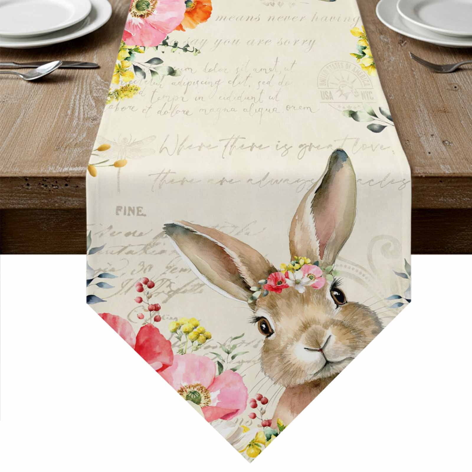Bunny Easter Table Runner Linen Burlap Table Runner 60 Inches Long ...