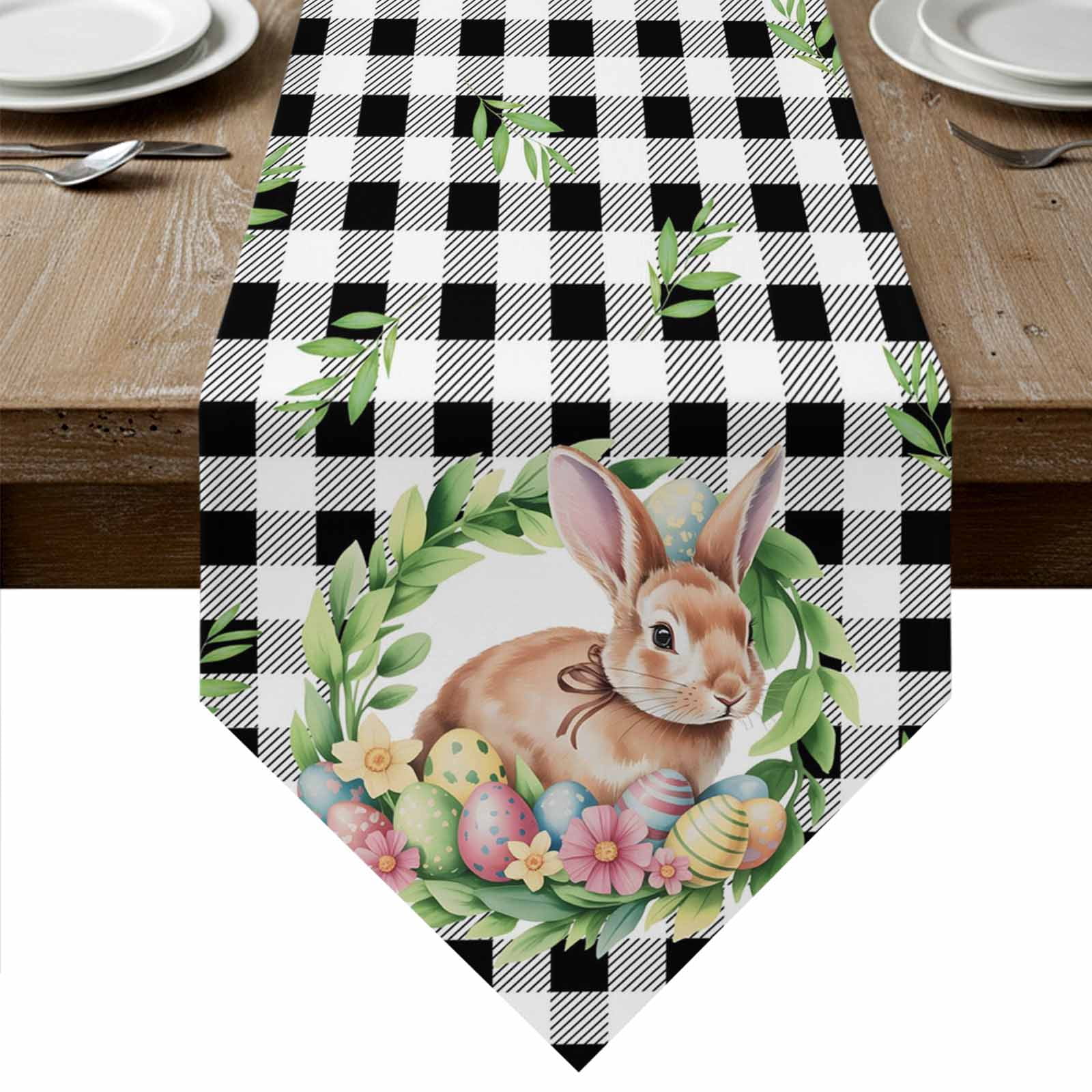 Bunny Easter Table Runner Linen Burlap Table Runner 72 Inches Long Eggs ...