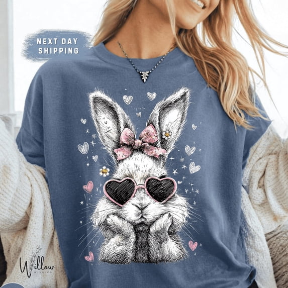 Bunny Easter Tee Cute Rabbit Spring Shirt for Women Bunny Lover Easter ...