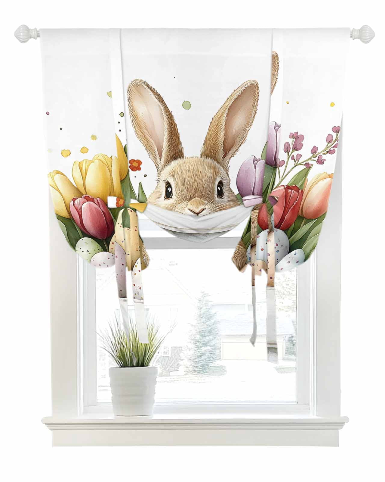Bunny Easter Tie Up Curtains for Window, Thermal Insulated Balloon ...