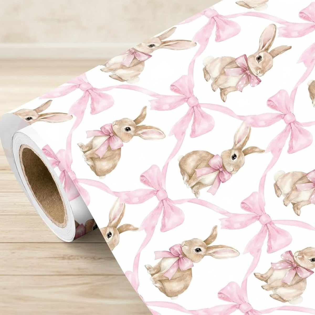 Bunny Easter Wrapping Paper Roll - Cute Bunny and Pink Bow Wrapping ...