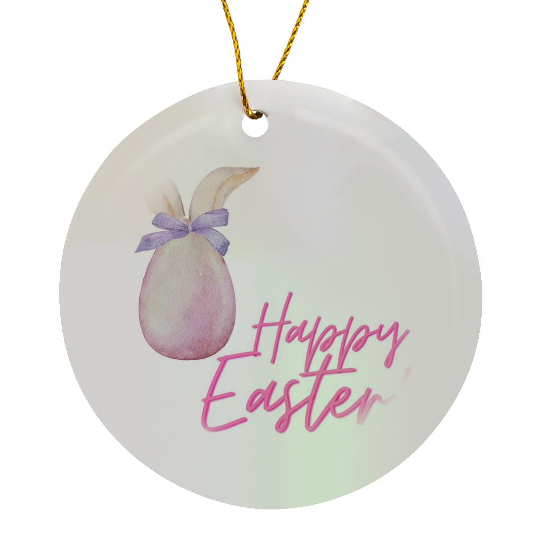 3drose, Bunny Egg with Text of Happy Easter, Circle Porcelain Ornament - Walmart.com