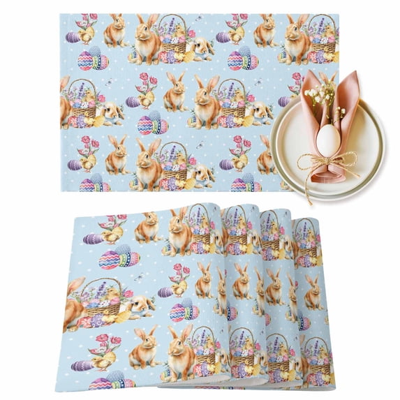 Bunny Eggs Easter Placemat of 1 PC, Blue Polka Dots Pattern Table Mats ...