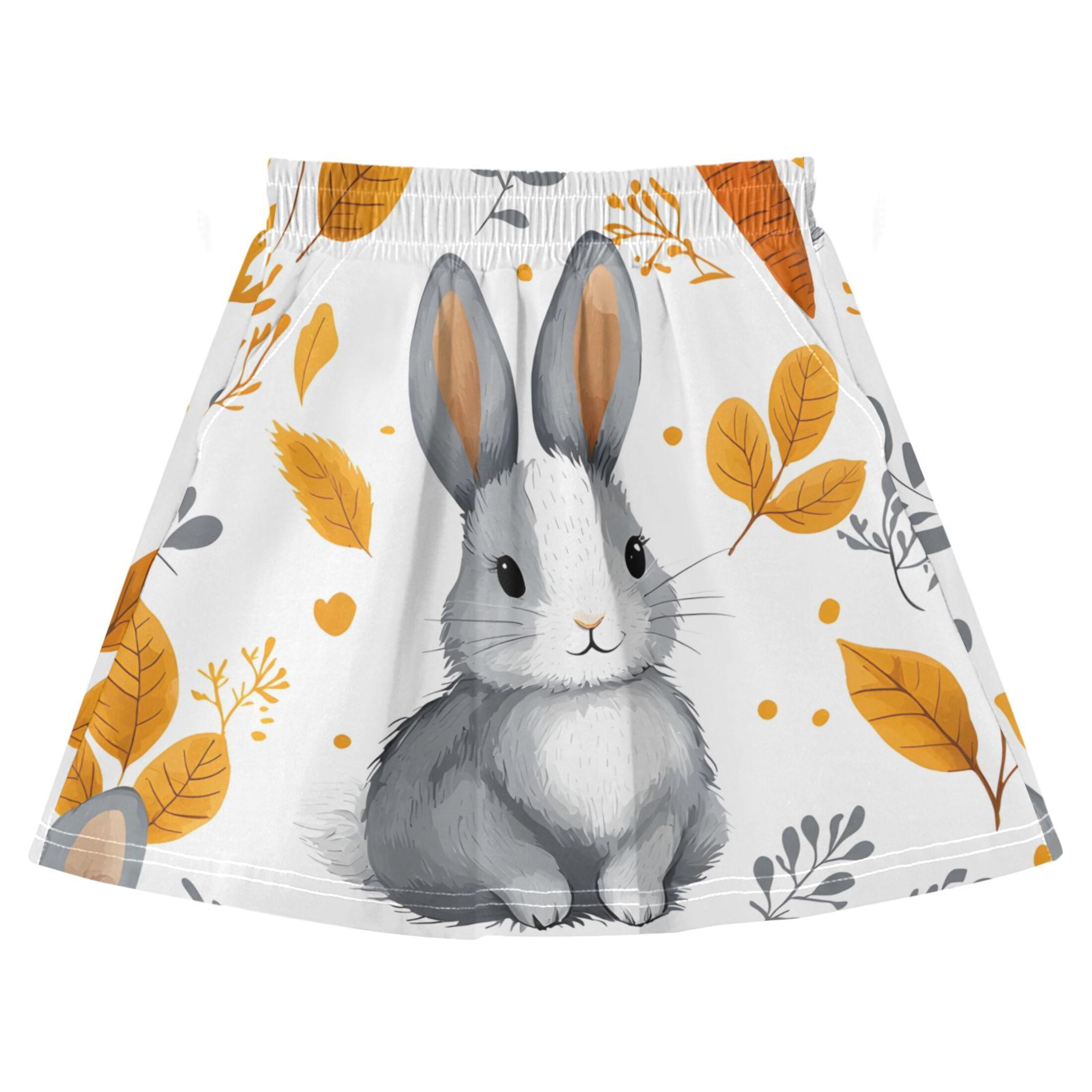 Bunny Fall Pattern Cotton Skirt Built-in Liner Elastic A-Line Flared ...