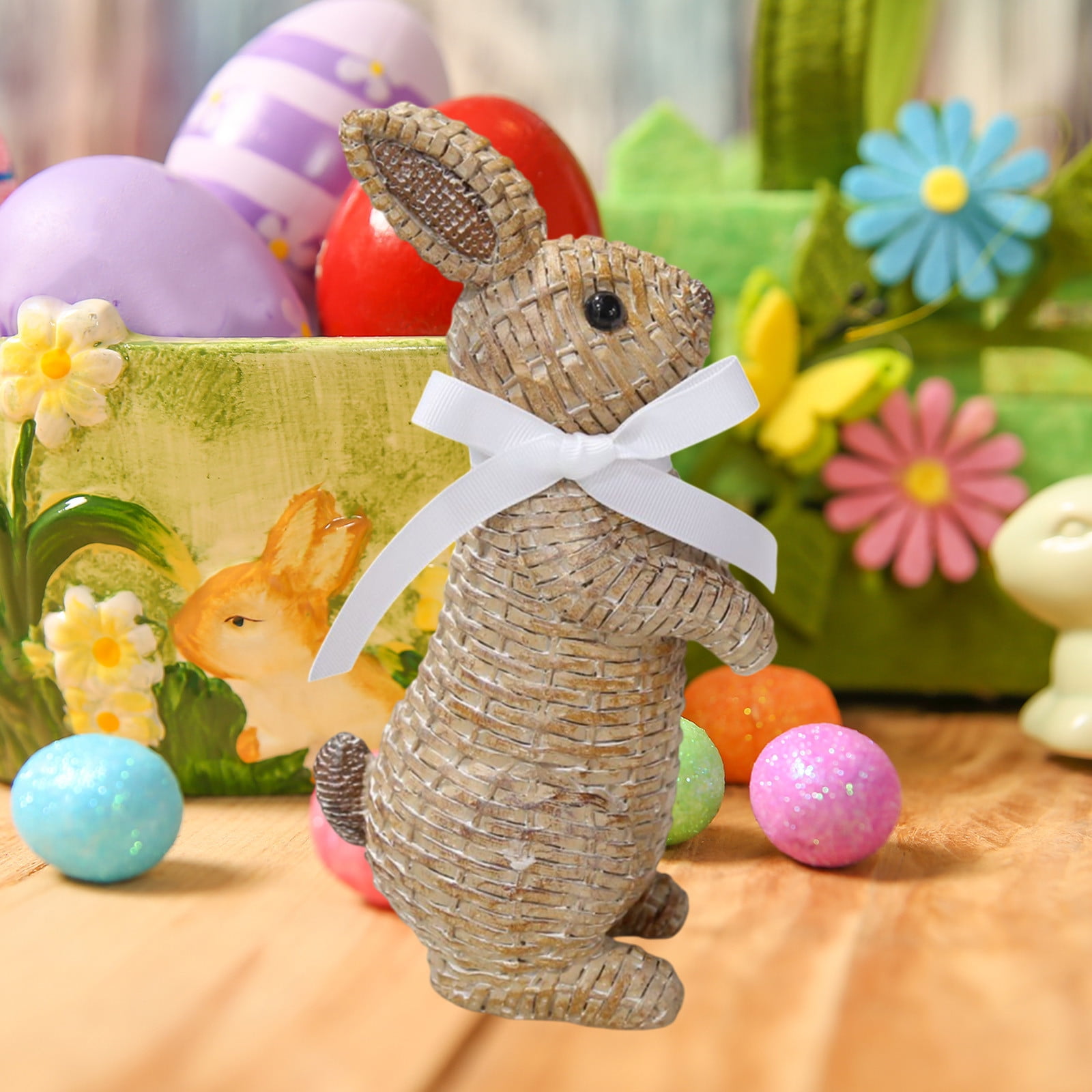 Bunny Figurine Easter Bunny Ornament Resin Rabbit Statues,Rustic Rabbit ...