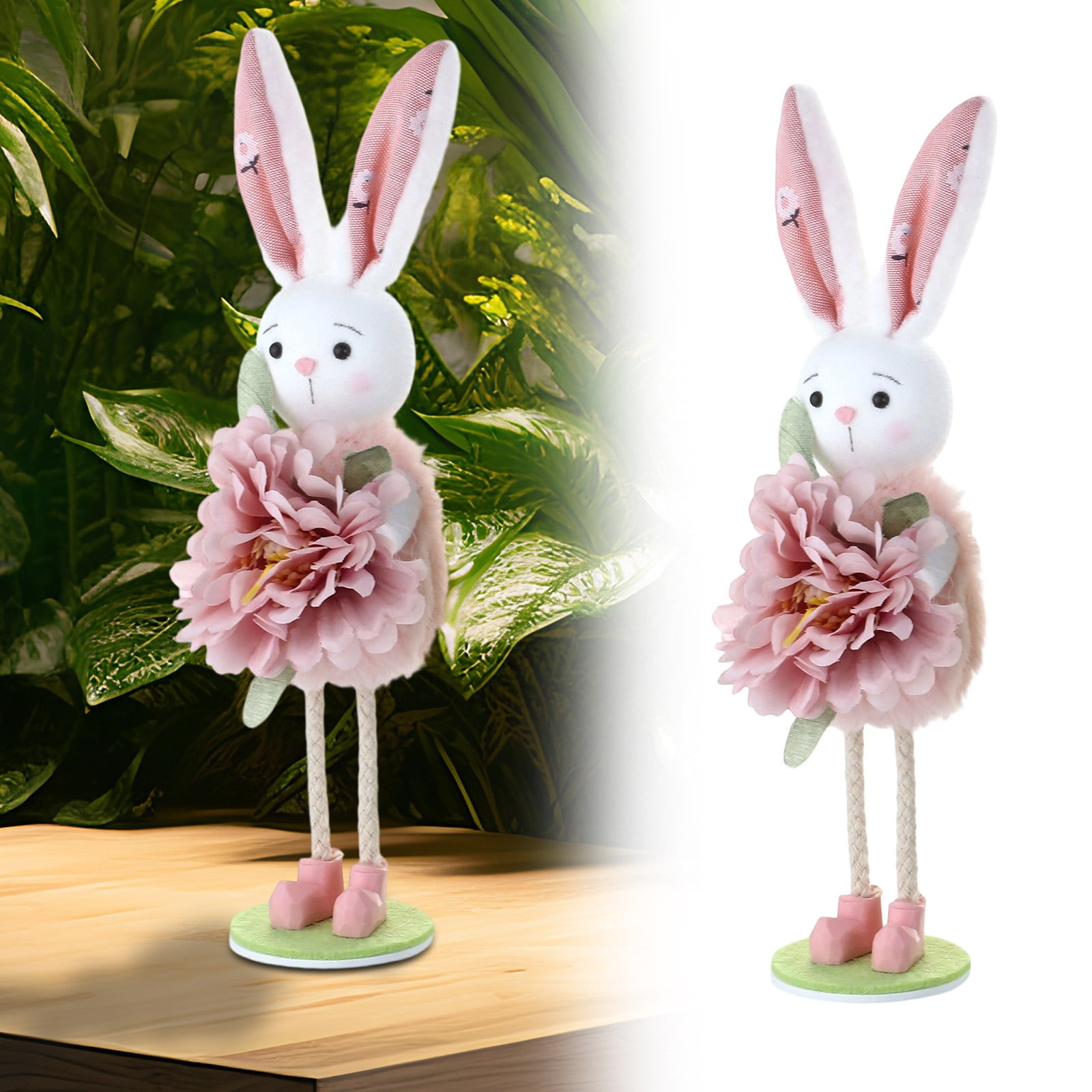 Bunny Figurines Cute Standing Spring Flower Home Decor Easter Statue ...