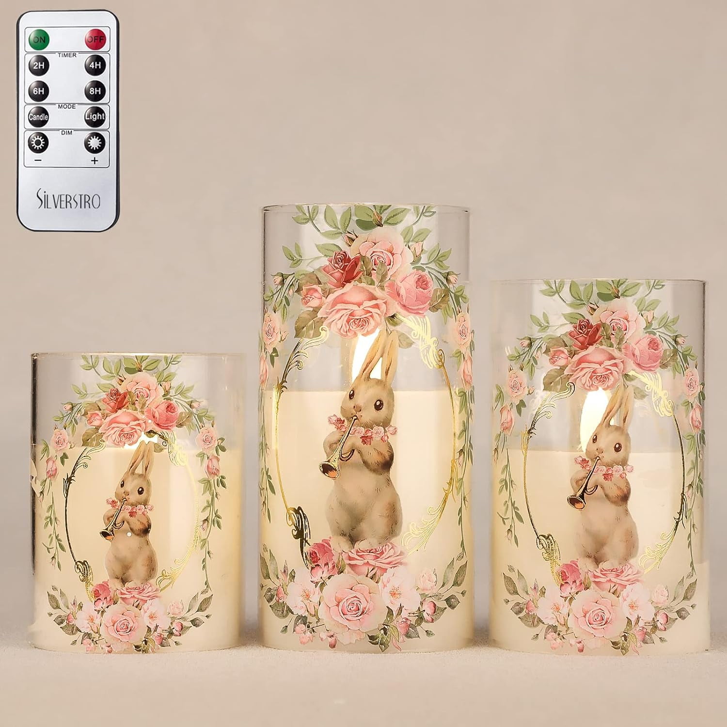 Bunny Flameless Candles with Remote Flickering Glass Rabbit LED Candles ...