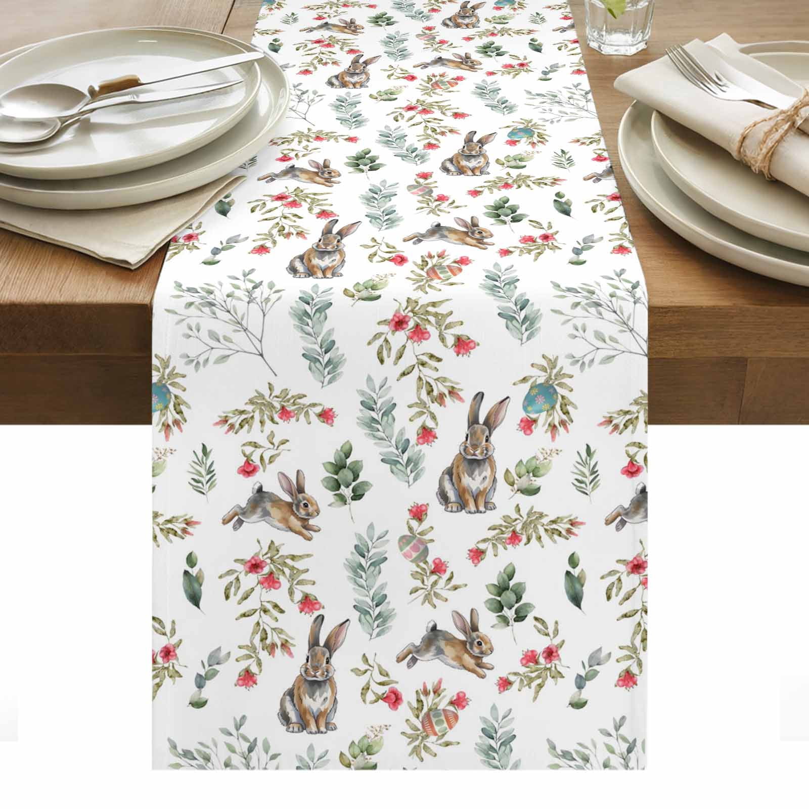 Bunny Floral Easter Table Runner - 72 Inch Long, Kitchen Dining Table ...