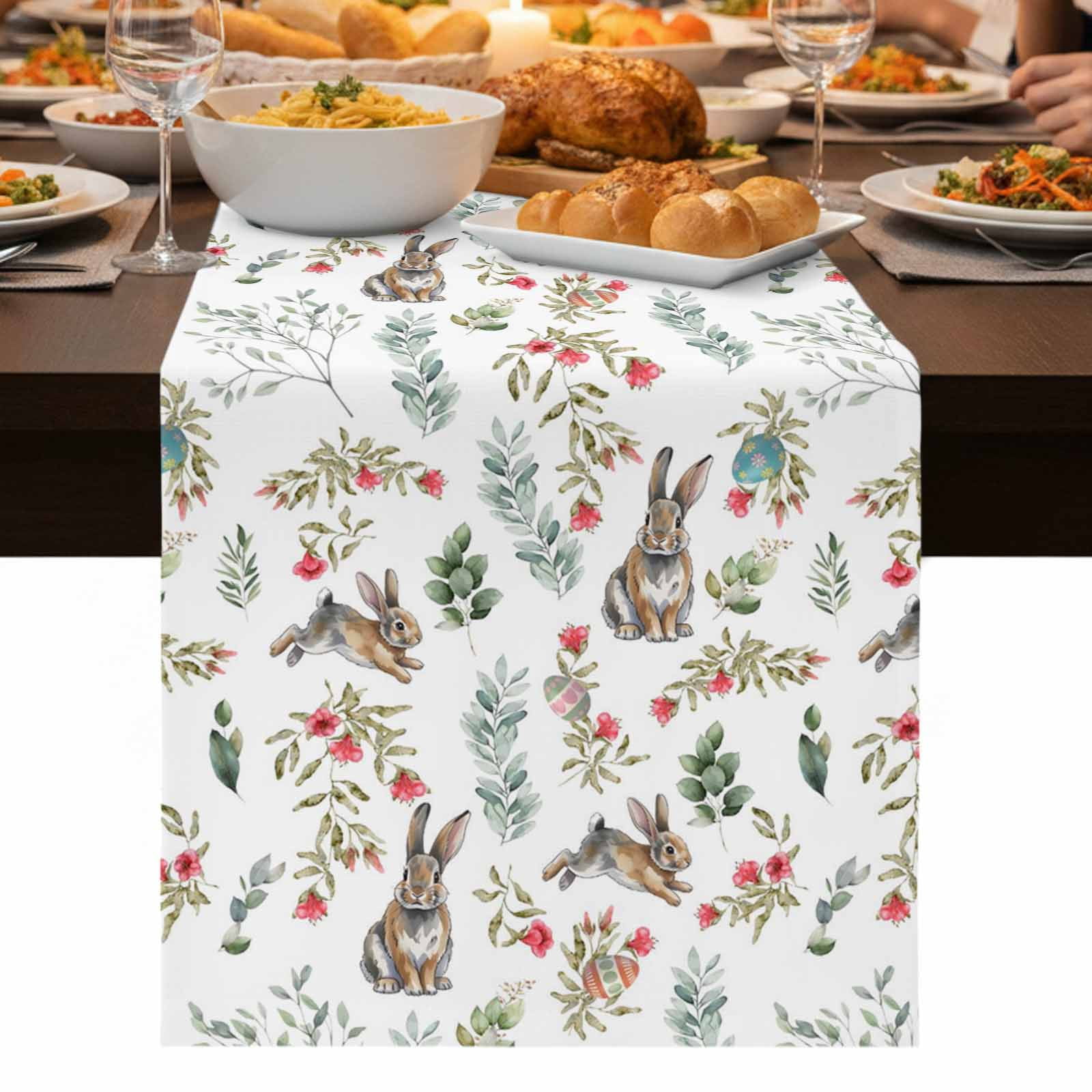 Bunny Floral Easter Table Runner 90 Inch Long Dresser Scarves Cotton ...