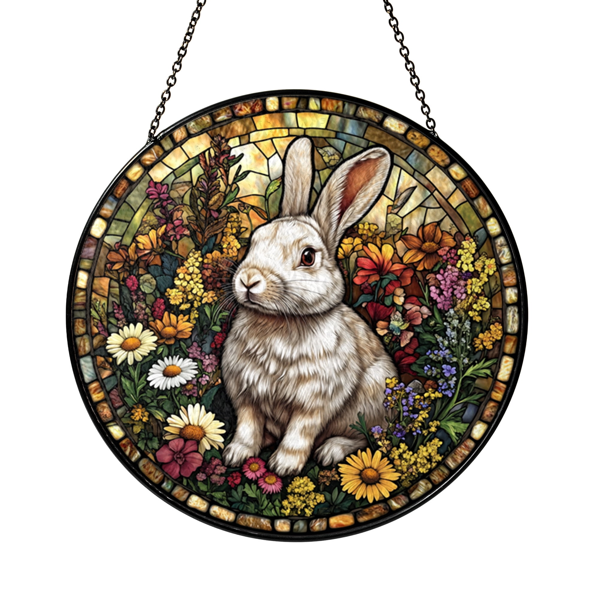 Bunny Floral Nature Stained Glass Style Window Suncatcher, Decorative ...