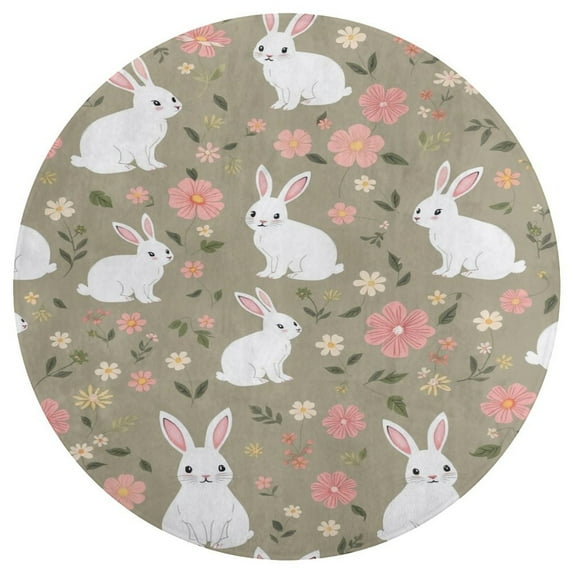 Bunny Floral Pattern Round Carpet Non-Slip Wear-resistant for Living ...