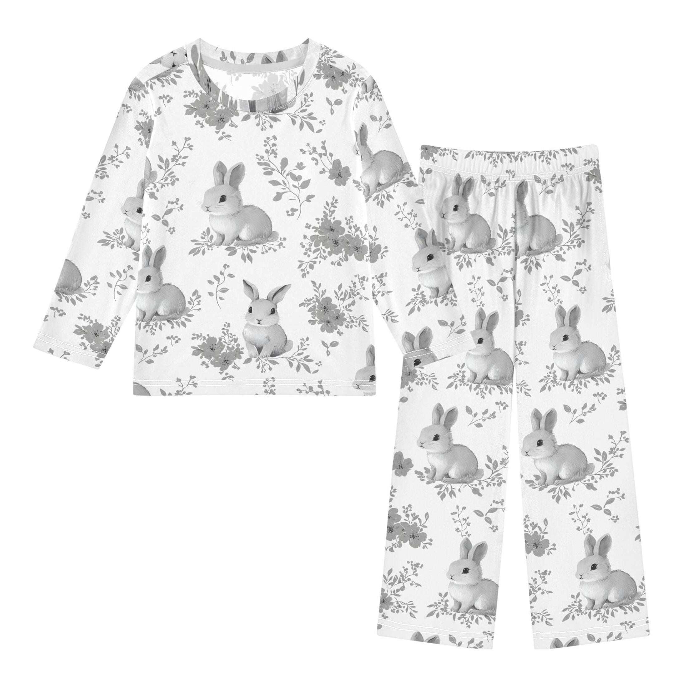 Bunny Flower Cozy Soft Long Sleeves Top and Pants 2 Piece Cool Pjs ...