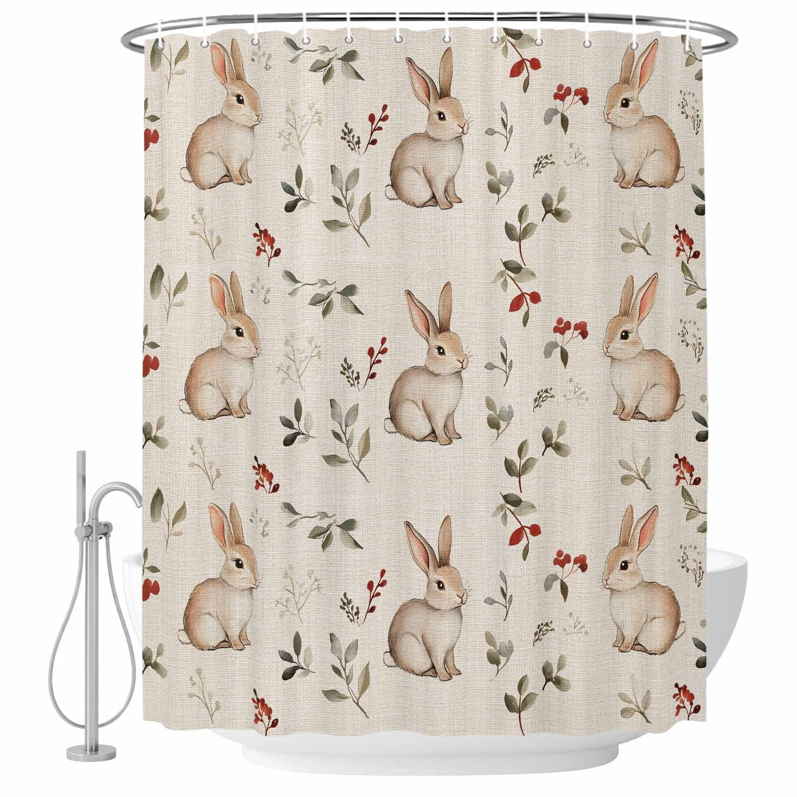 Bunny Flower Shower Curtain Set - Extra Long 72" x 96" Washable Bathtub ...