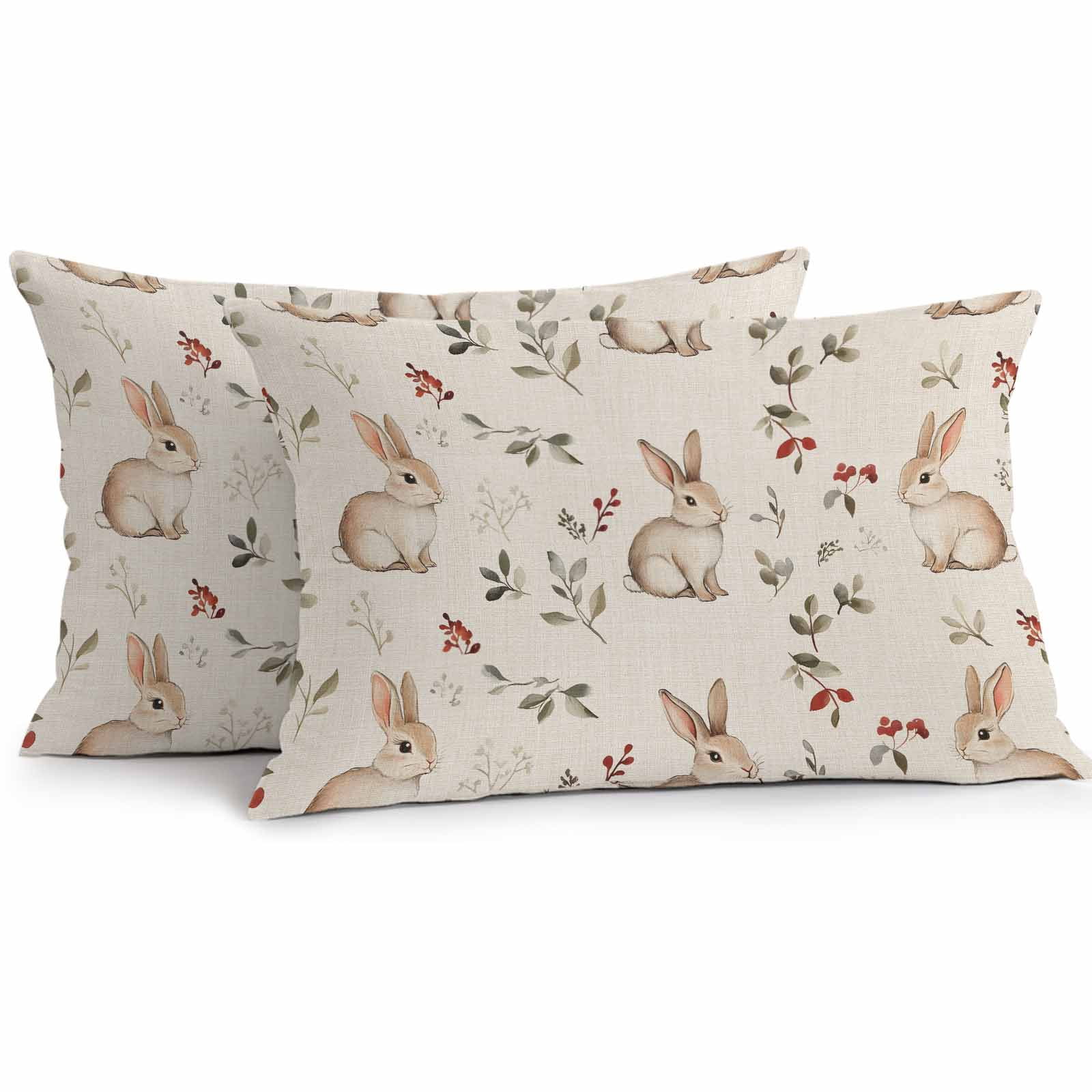 Bunny Flower Waterproof Outdoor Throw Pillow Covers 12''x20'' Pack 2 ...