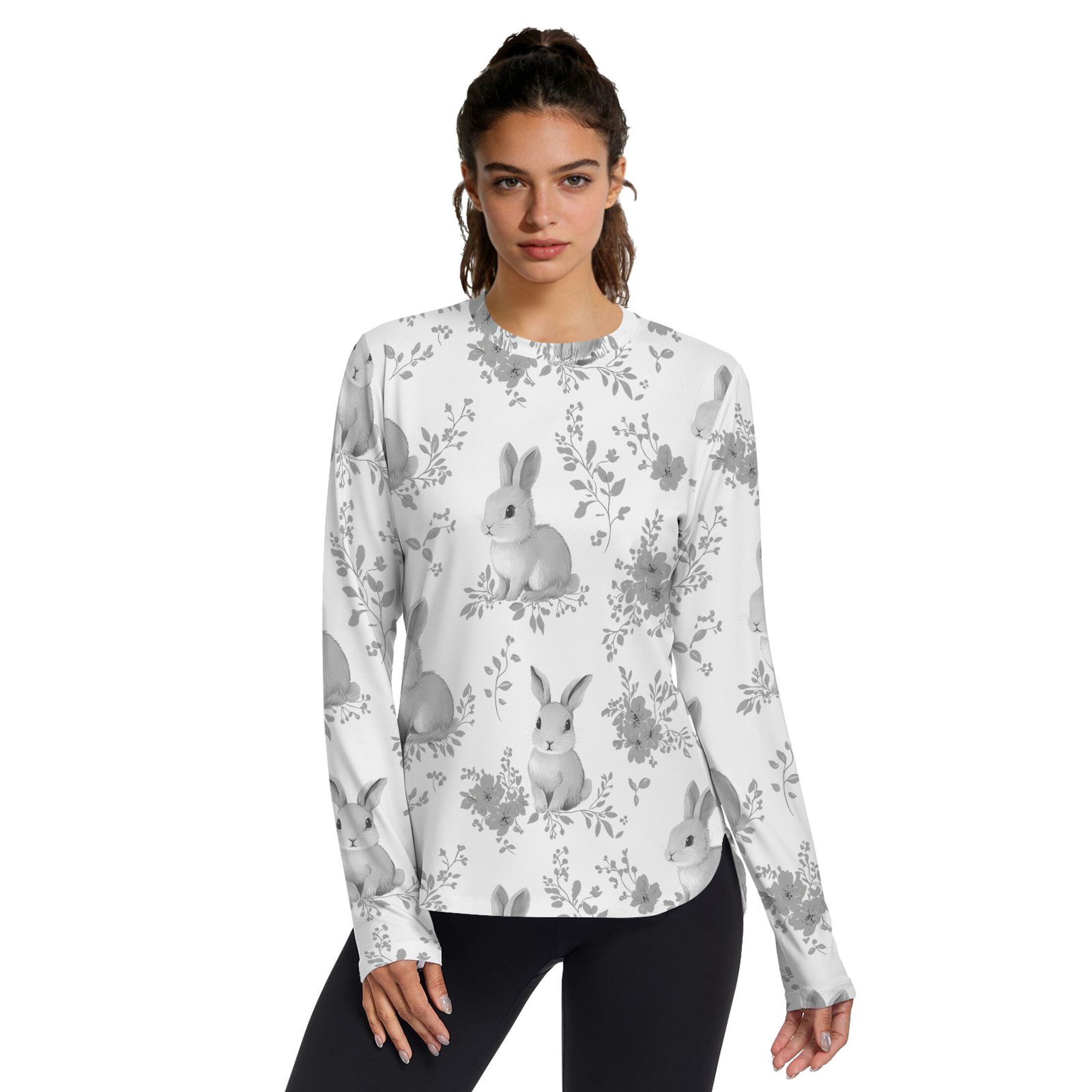 Bunny Flower Women UPF 50+ UV Shirts Long Sleeve with Thumb Holes ...