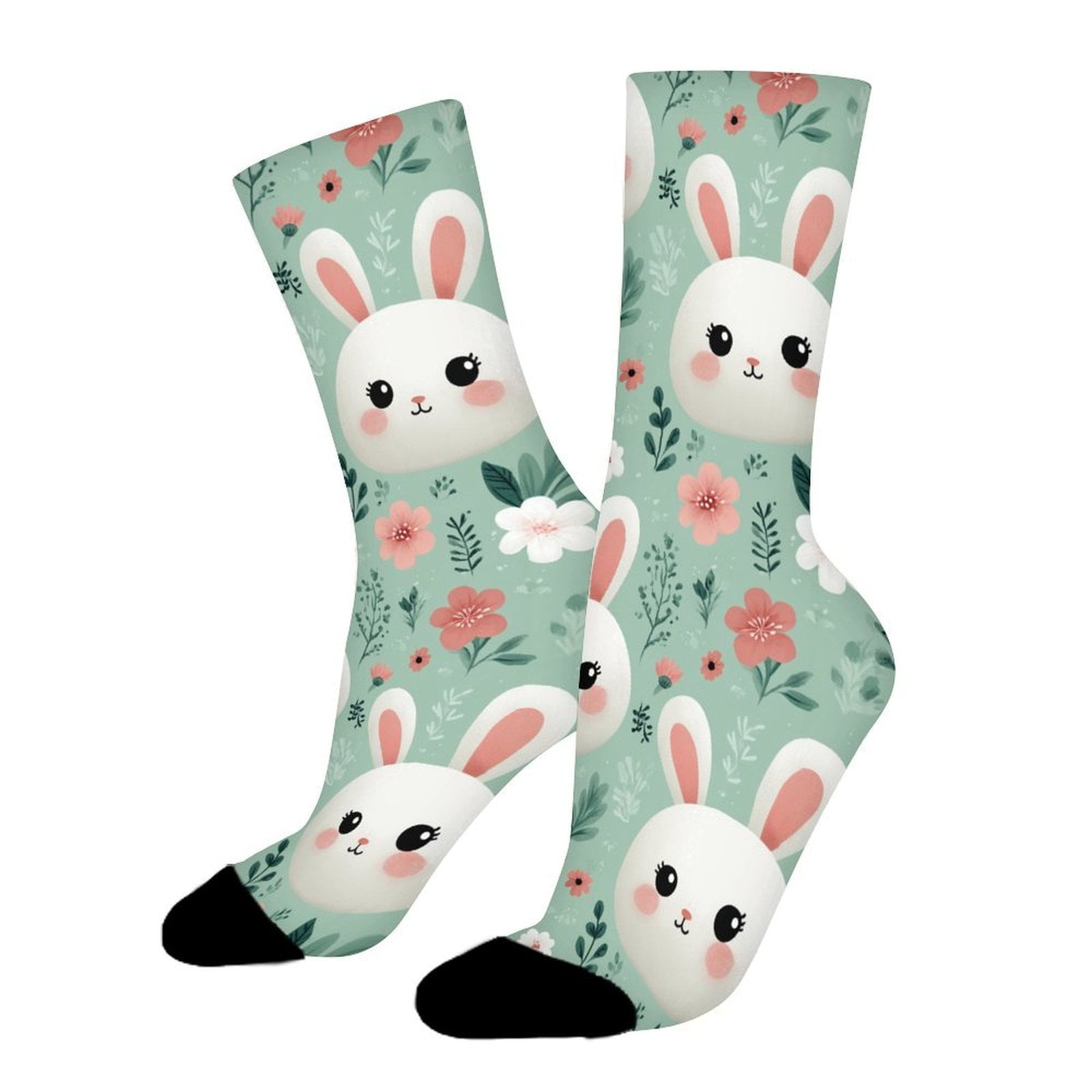 Bunny Flowers Pattern Funny Novelty Crew Socks for Women Men Sports ...