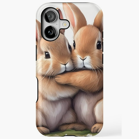 Bunny Friends Cute Rabbit Pair Design iPhone Case 17 11 12 13 14 15 16 ...