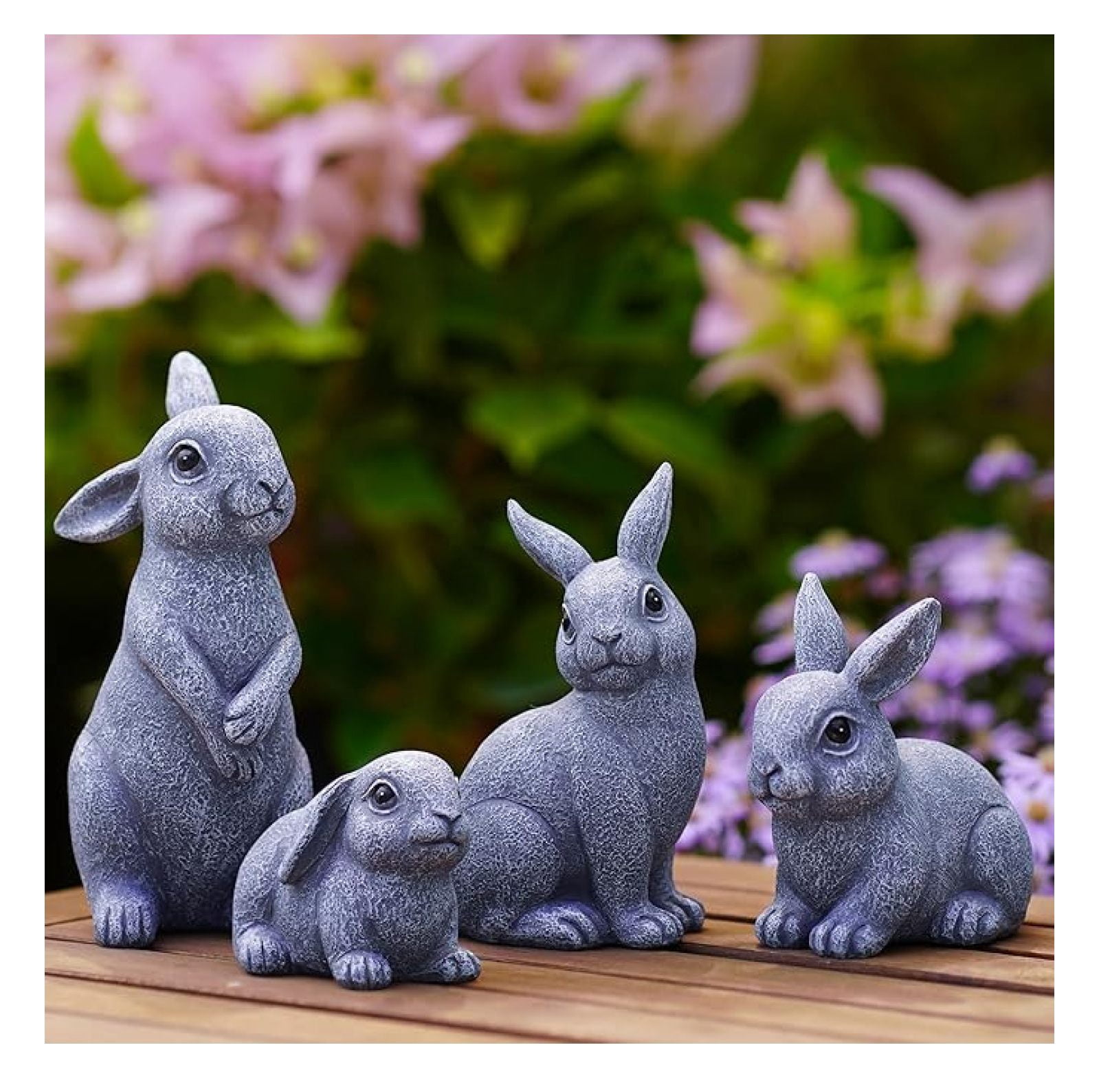 Bunny Garden Decor - Rabbit Statues Outdoor 4 Pack Easter Ornaments for ...