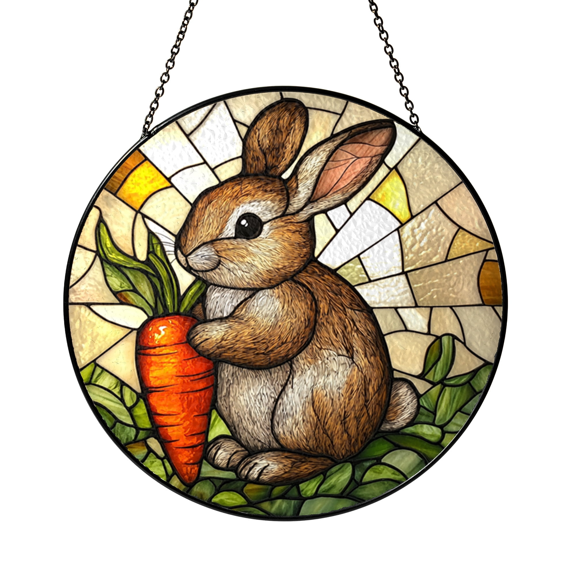Bunny Garden Stained Glass Style Suncatcher – Rustic Window Hanging ...