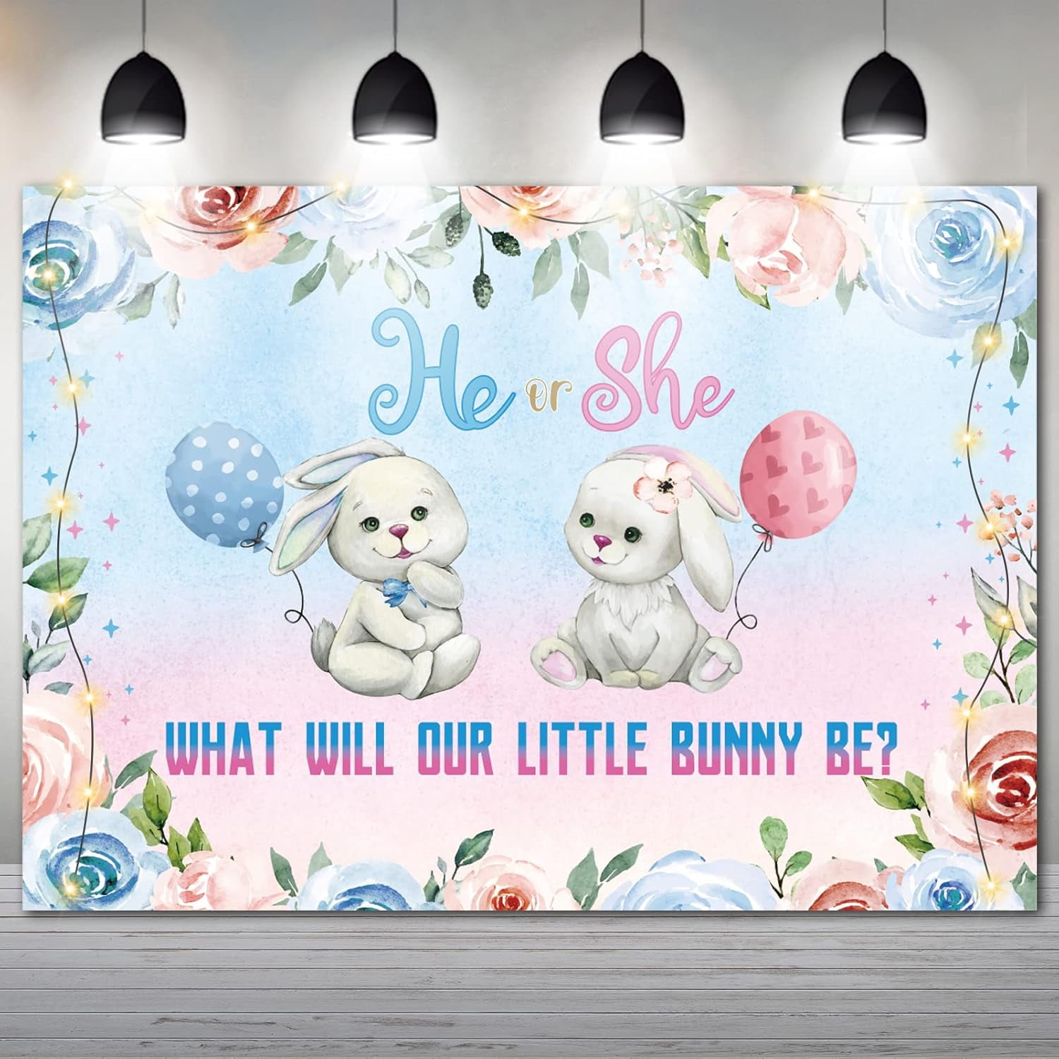Bunny Gender Reveal Backdrop He or She Gender Reveal Decorations Pink ...