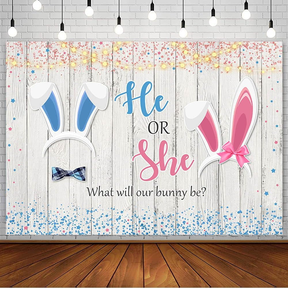 Bunny Gender Reveal Backdrop He Or She Boy Or Girl Pink Or Blue ...