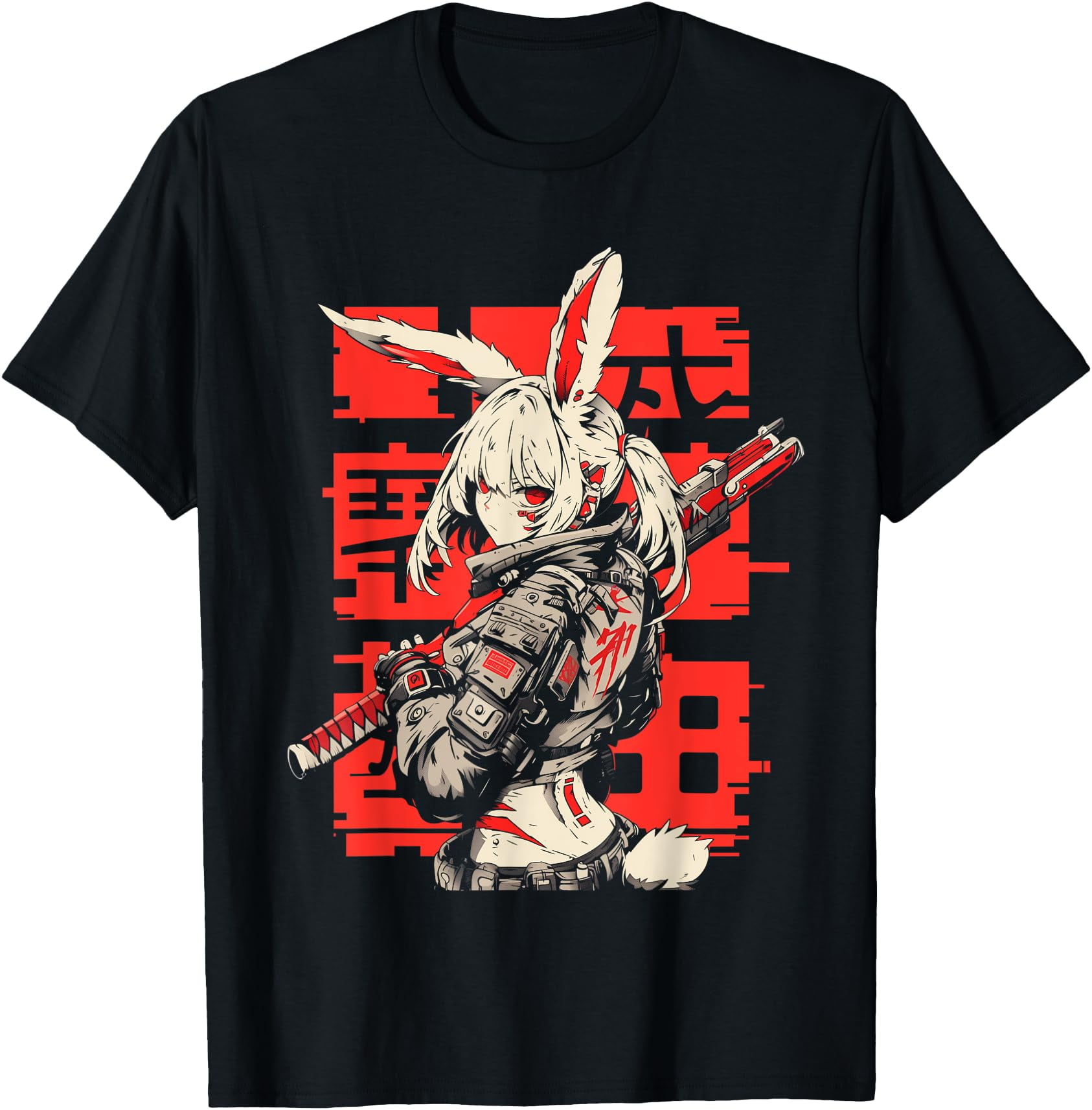 Bunny Girl Techwear Harajuku Softstyle Unisex T-Shirt,Black Color,Size ...