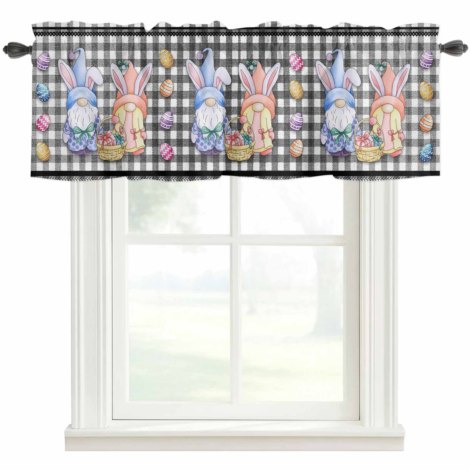 Bunny Gnomes Easter Rod Pocket Curtain Valance, Eggs Black White ...