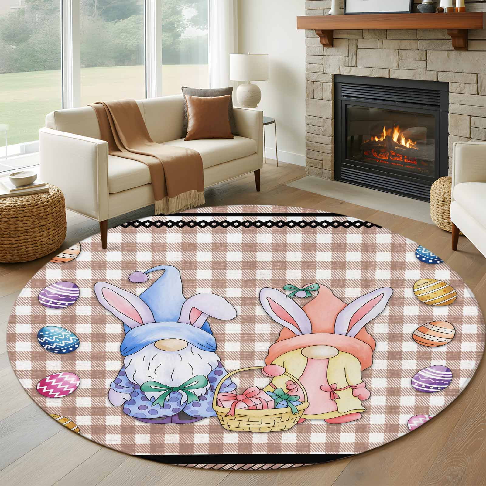 Bunny Gnomes Easter Round Rug 5ft Washable Circle Kitchen Rugs Non Slip ...