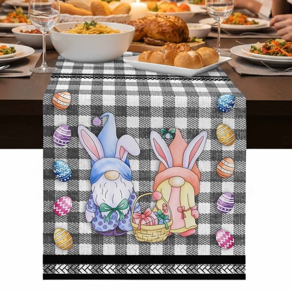 Bunny Gnomes Easter Table Runner 70 Inch Long Dresser Scarves Cotton ...
