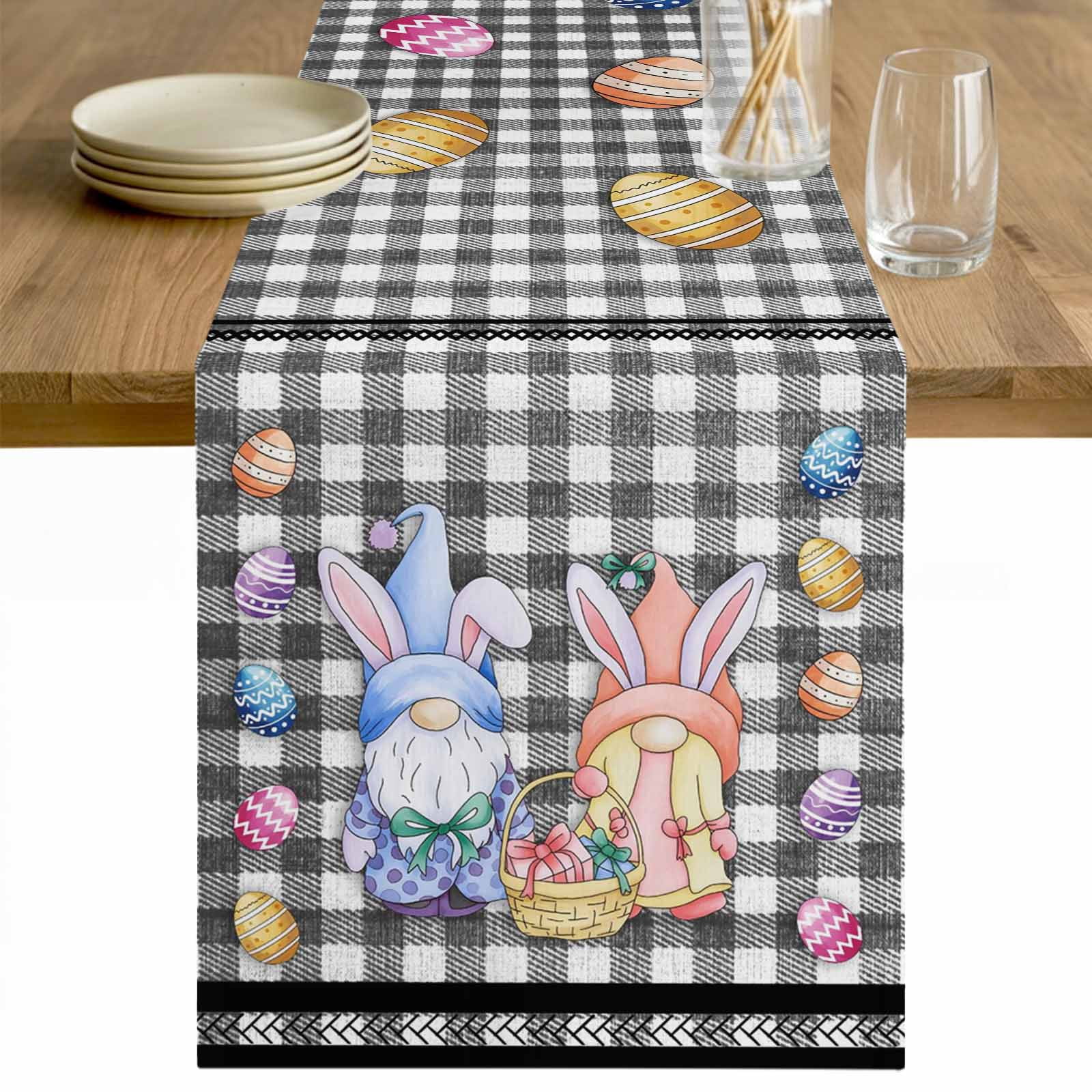 Bunny Gnomes Easter Table Runner - 70 Inch Long Eggs Black White ...