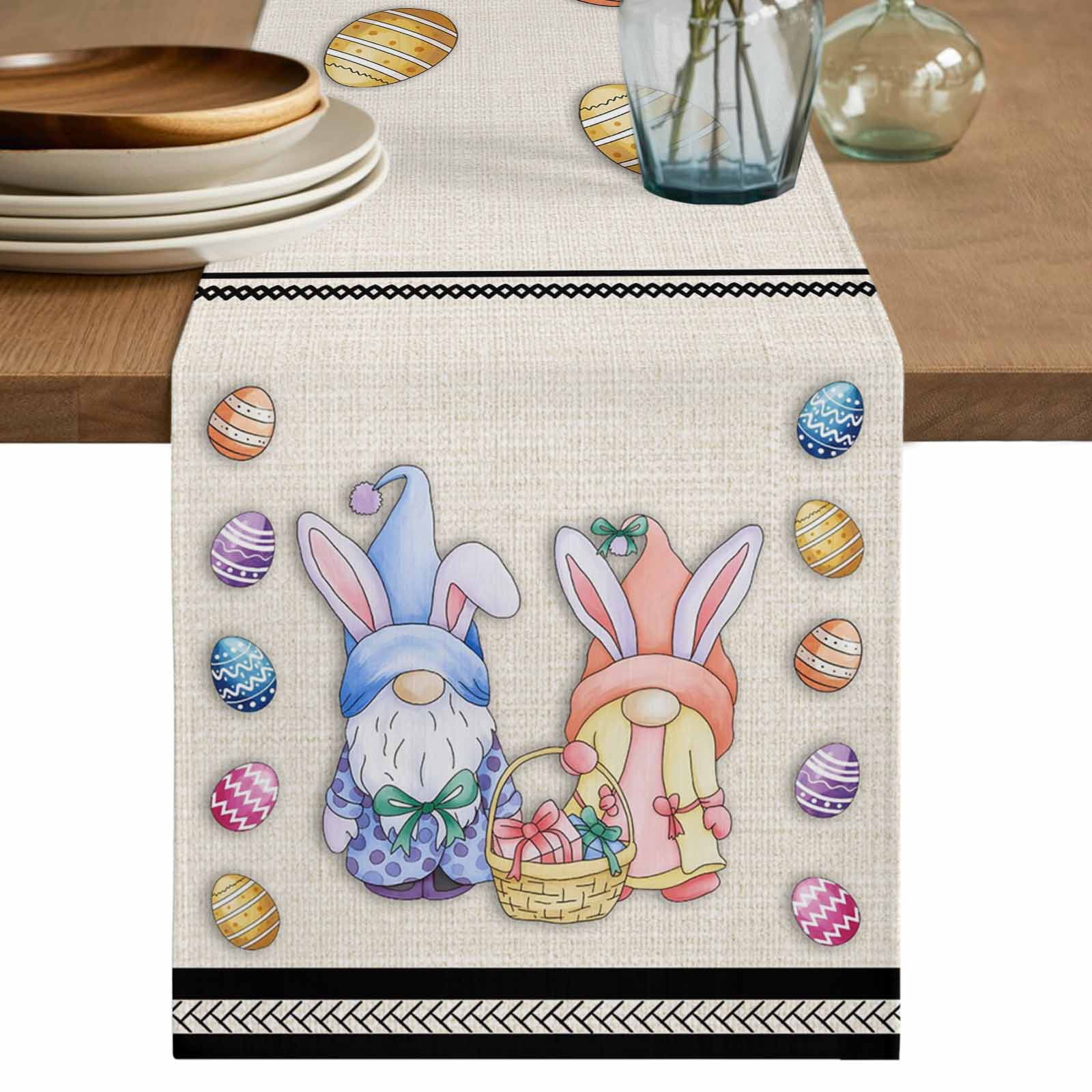 Bunny Gnomes Easter Table Runner 70 Inches, Eggs Rabbits Farmhouse Bed ...