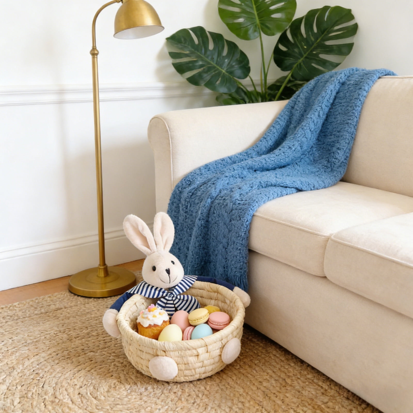 Bunny Handle Woven Storage Organizer,Rattan Bin Charming Farmhouse ...