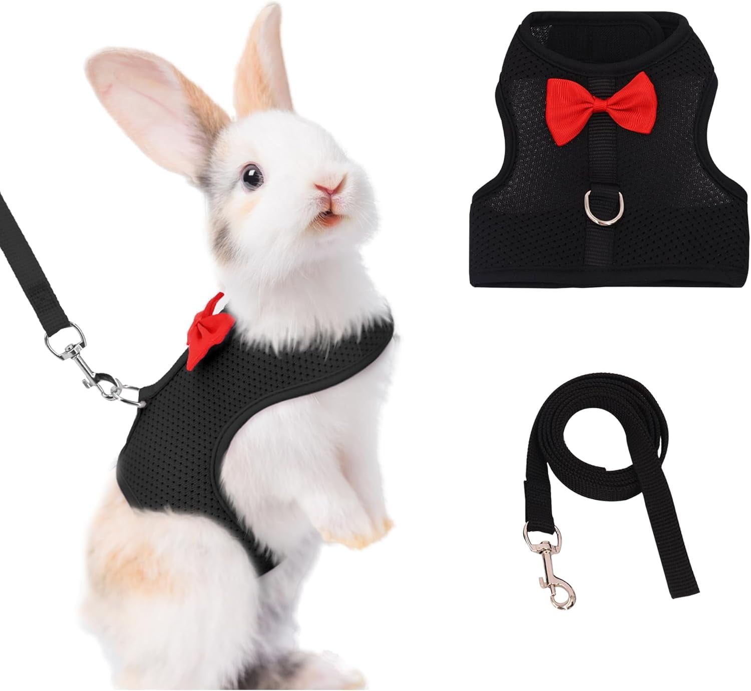 Bunny Harness and Leash Set with Cute Bow, Soft Breathable Mesh Vest ...
