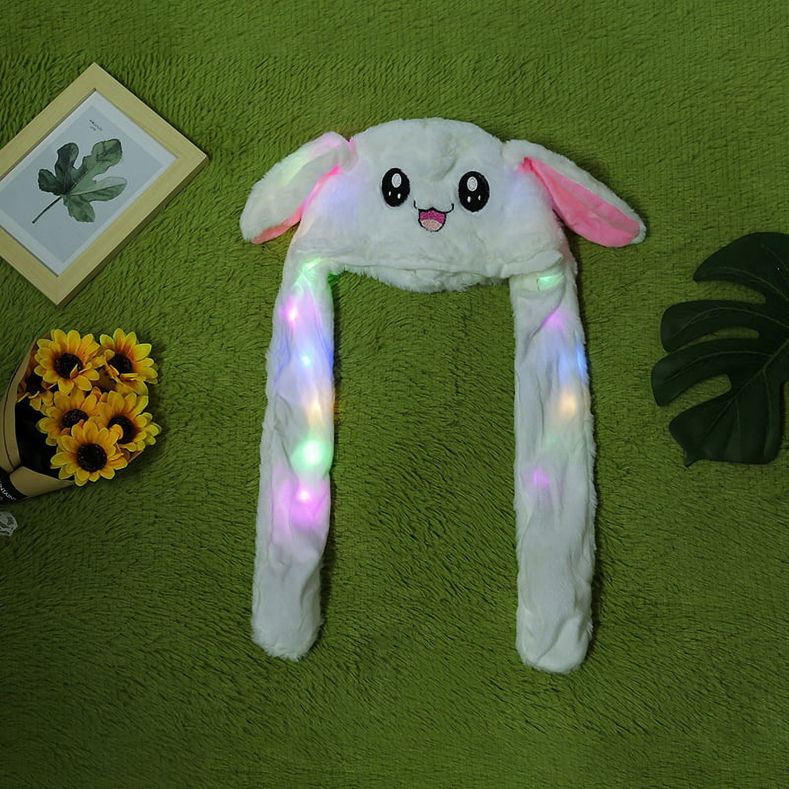 Bunny Hat LED Plush Hat Ear Moving Jumping Cap for Girls Women Cute ...