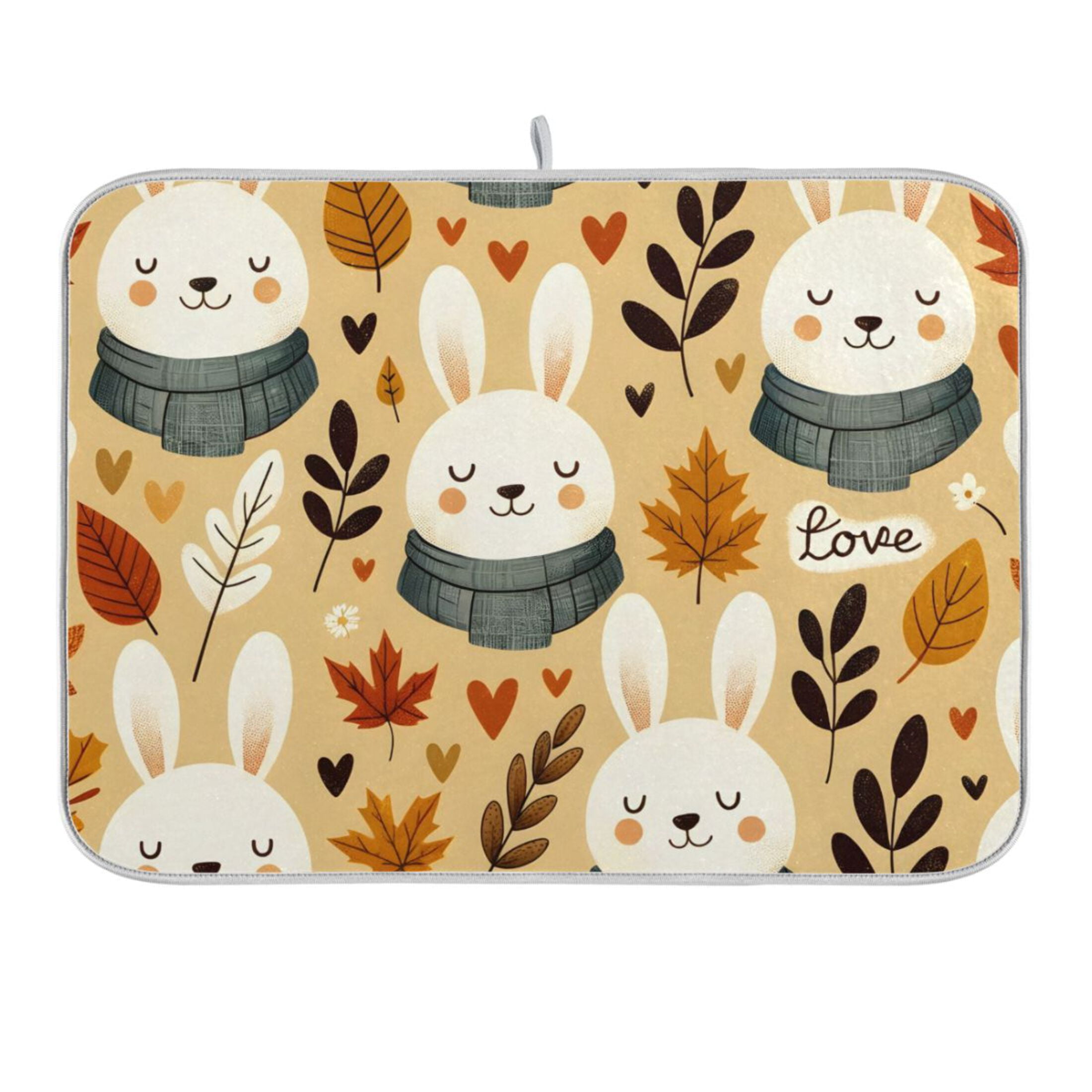Bunny Head with Fall Leaves Dish Drying Mat for Kitchen Counter 16x18 ...